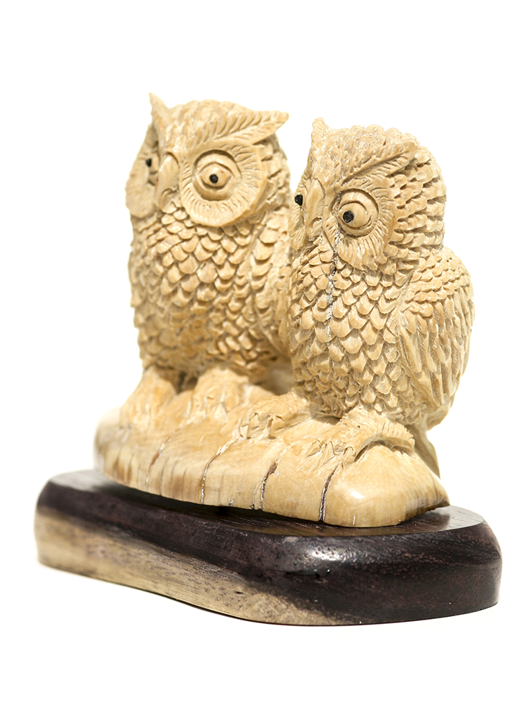 Mammoth Ivory Carving - Owl Pair - Scrimshaw Collector