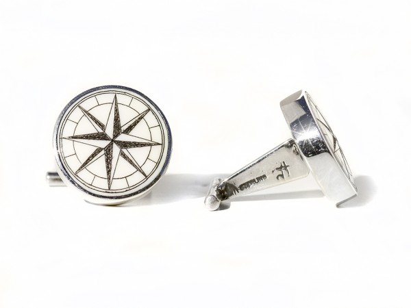 David Smith Scrimshaw - Compass Rose Cufflinks - Scrimshaw Collector