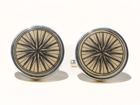 David Smith Scrimshaw - Compass Rose Cufflinks - Scrimshaw Collector