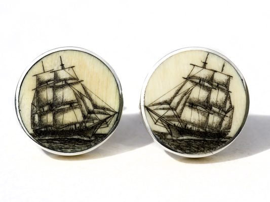 David Smith Scrimshaw - Compass Rose Cufflinks - Scrimshaw Collector