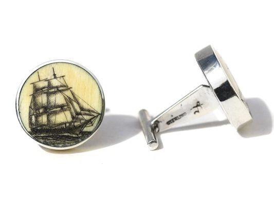 David Smith Scrimshaw - Compass Rose Cufflinks - Scrimshaw Collector