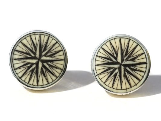 David Smith Scrimshaw - Compass Rose Cufflinks - Scrimshaw Collector